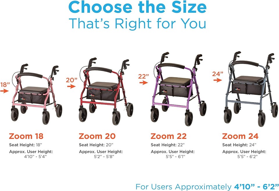 NOVA Zoom 22" Seat Hght Foldable Rolling Walker Rollator 8" Wheels-NEW ...
