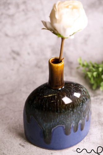 Handmade Blue Ceramic Vase Unique Single Bud Singles Stem Flower Vase ...