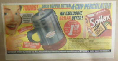 Soilax Cleanser Ad: 4 Cup Copper Percolator Offer from 1950's Size: 7 ...