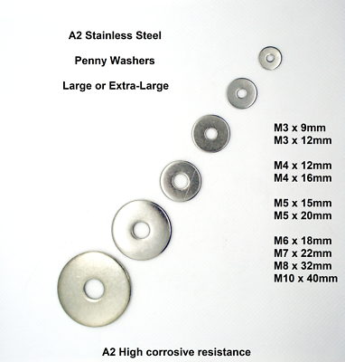 Penny Washers A2 Stainless-Steel M3 M4 M5 M6 M7 M8 M10 Large/Extra ...
