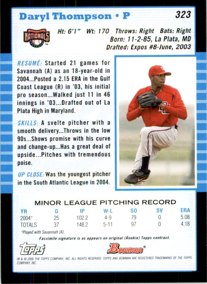 2005 BOWMAN* DARYL THOMPSON WASHINGTON NATIONALS #323 | eBay