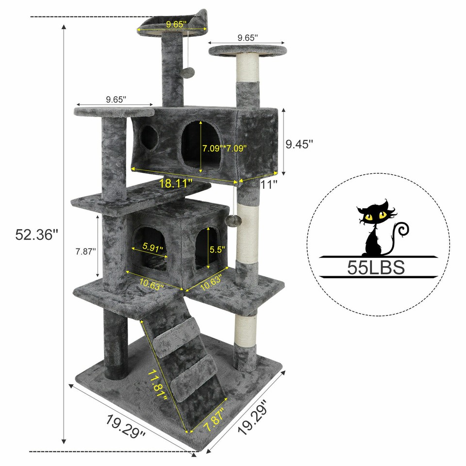 Cat Tree Tower 55" STURDY Activity Center Large Playing House Condo For ...