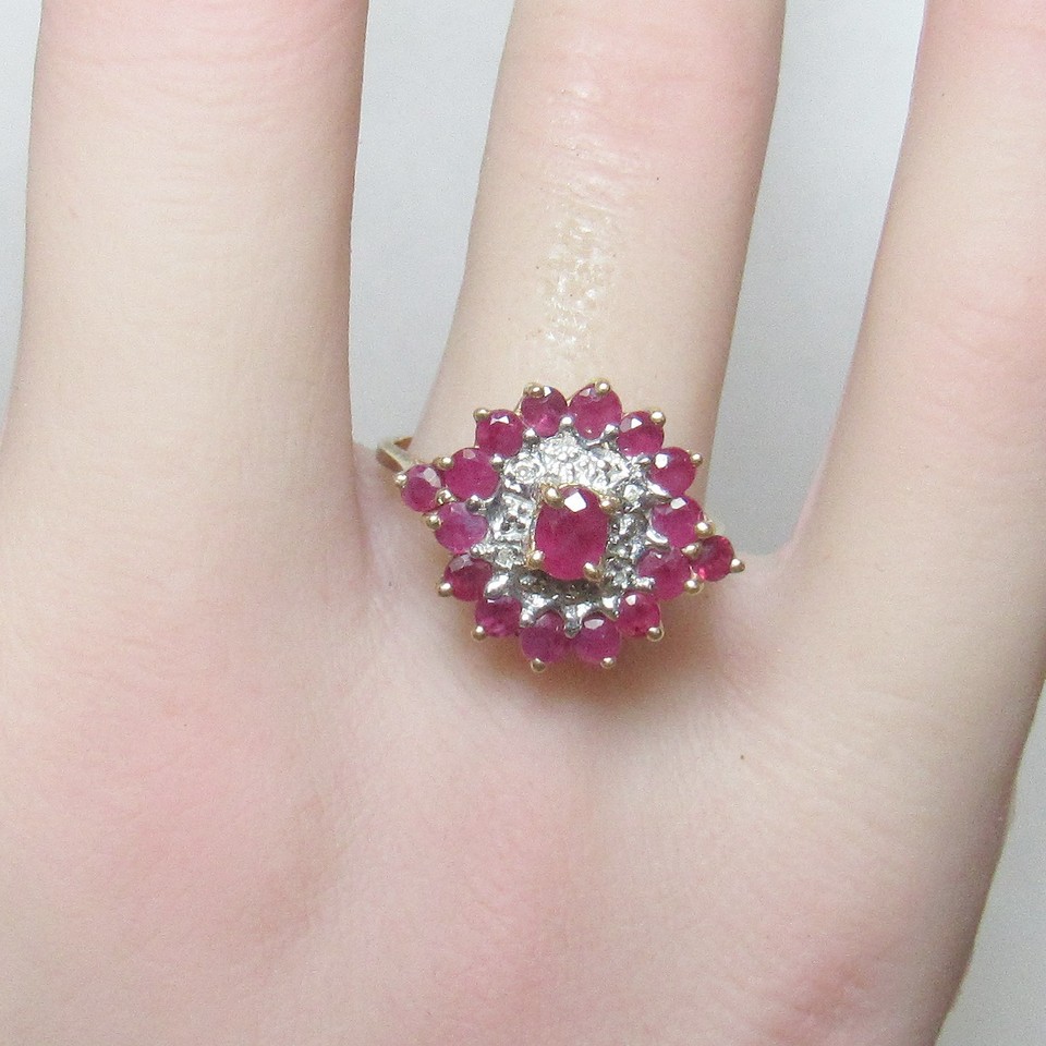 PRANDA Estate 10K Yellow Gold Natural Rose Red Ruby And Diamond Ring 1. ...