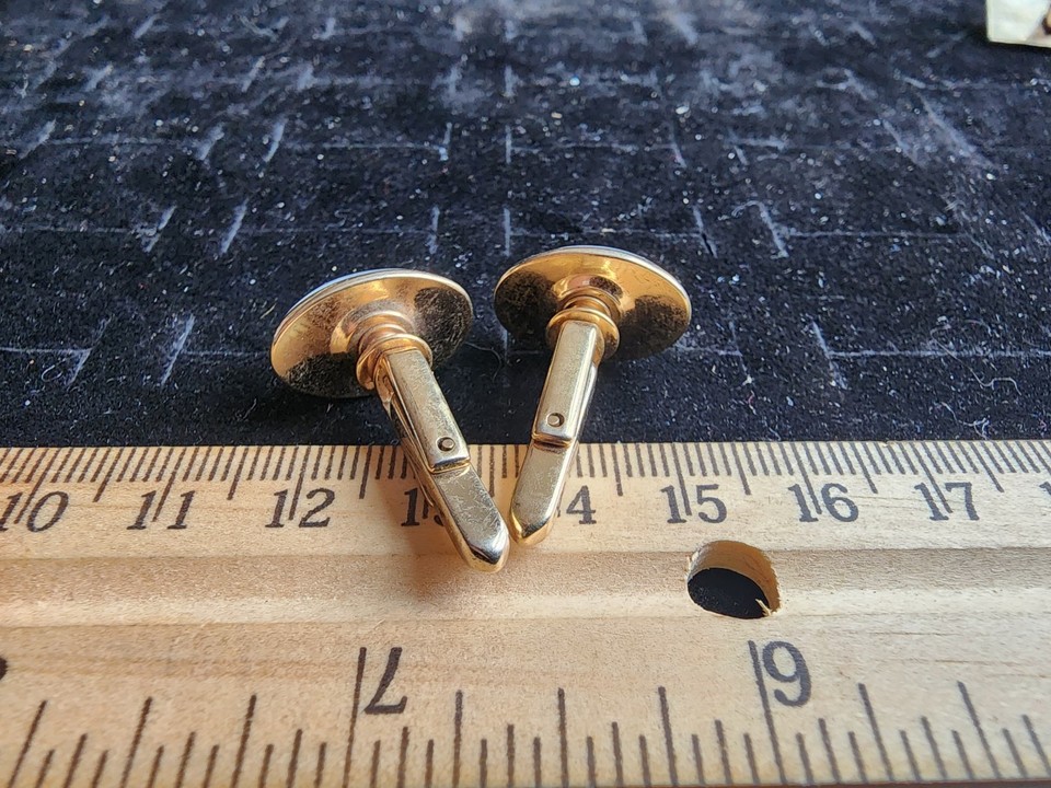 Vintage Cufflink Set Gold Tone White Glass Gem Used | eBay