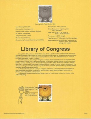 THE LIBRARY OF CONGRESS 2000 USPS FIRST DAY CANCEL Souvenir Page #3390 ...