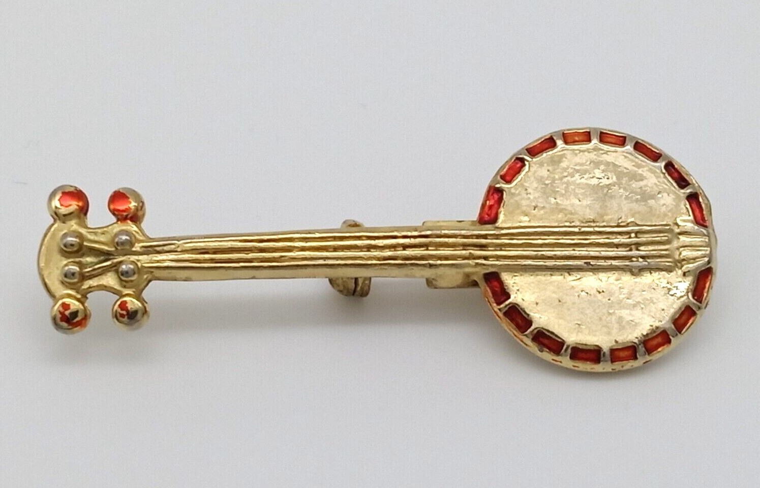 Banjo Instrument Brooch Pin Red Enamel Shiny Gold Tone Metal Taiwan ...