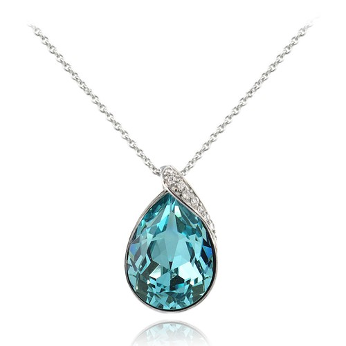 925 Silver CZ & Light Blue Teardrop Necklace Made with European ...