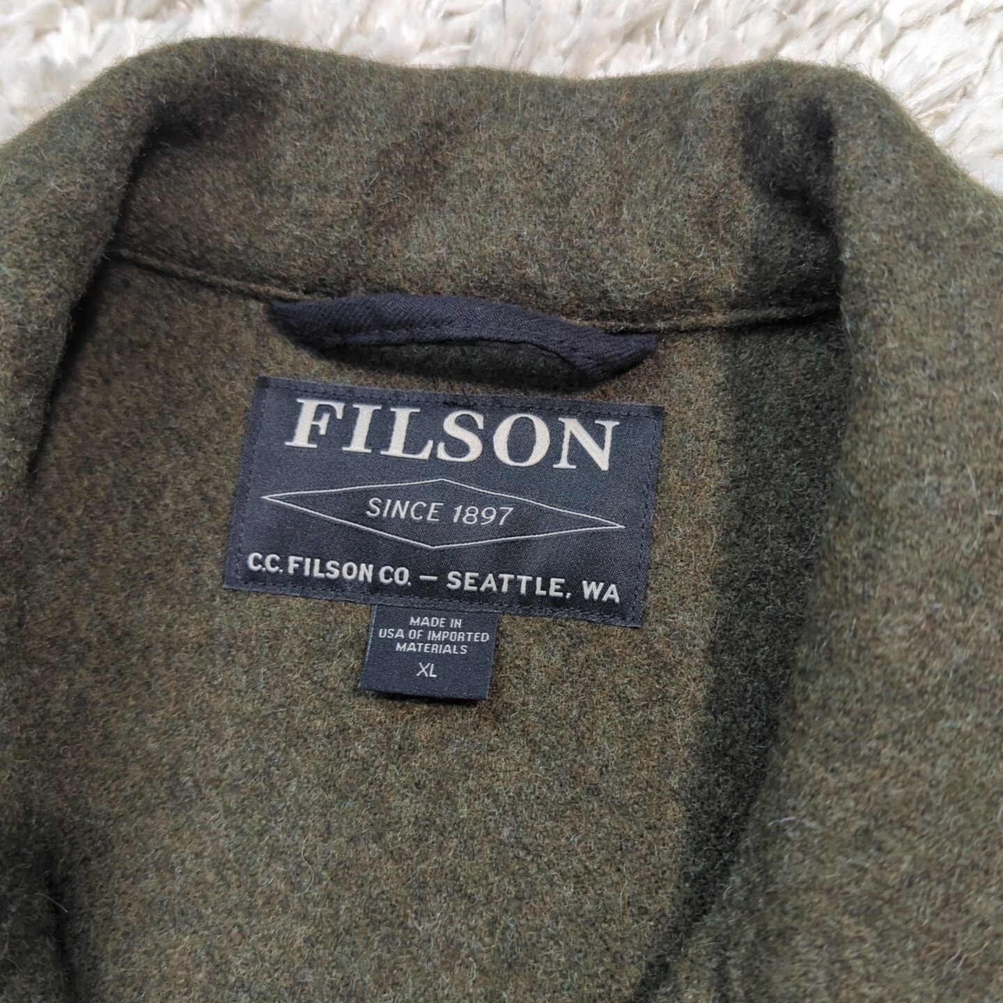 Filson Olive Green Wool Mackinaw Jacket XL - Gem