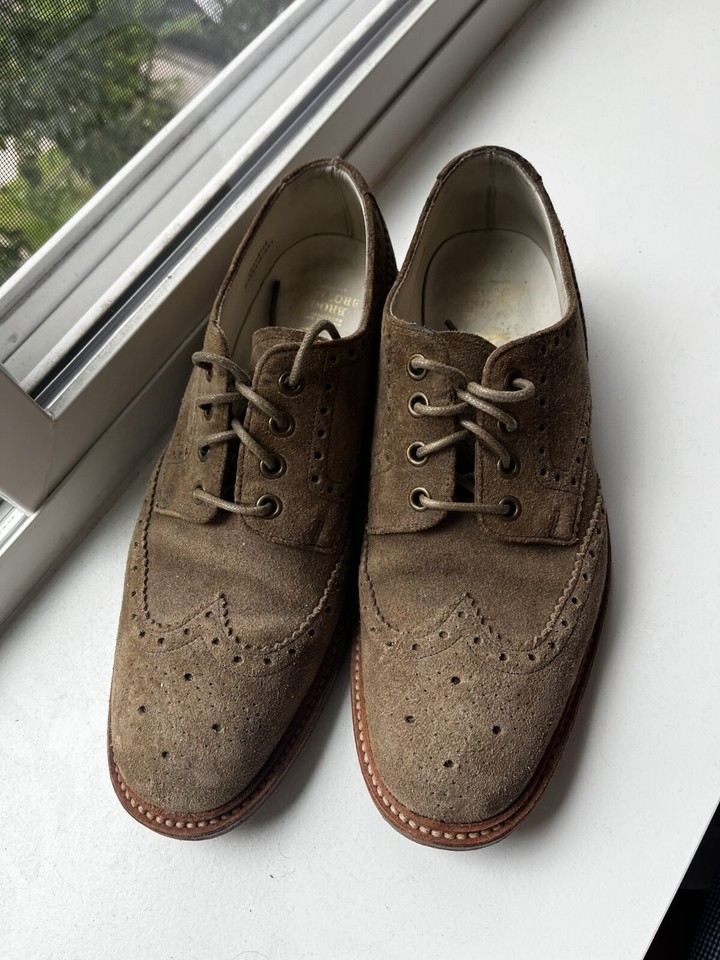 Peal & Co (Made in UK) Brooks Brothers Tan/Taupe Suede Brogue Wingtips ...