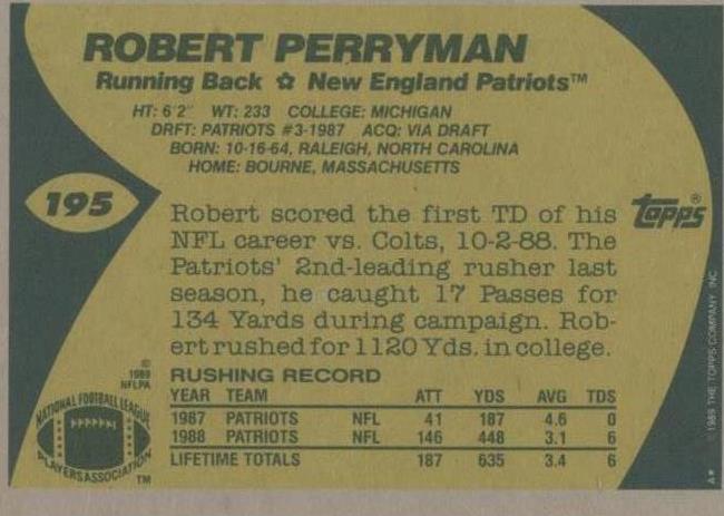 1989 Topps Robert Perryman #195 for sale | eBay