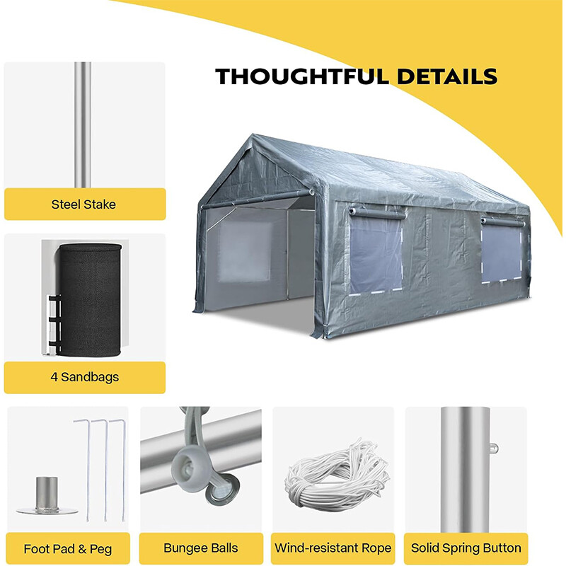 Carport Car Canopy Garage Shelter Shed Tent 12x20FT Zippered Doors ...