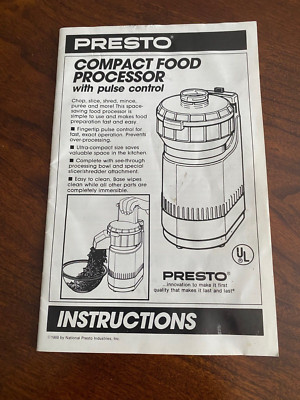 Presto Compact Food Processor with Pulse Instruction Manual ONLY ...