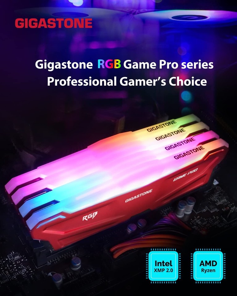 【DDR4 RAM】Gigastone Red RGB Game PRO Desktop RAM 16GB (2x8GB) DDR4 ...