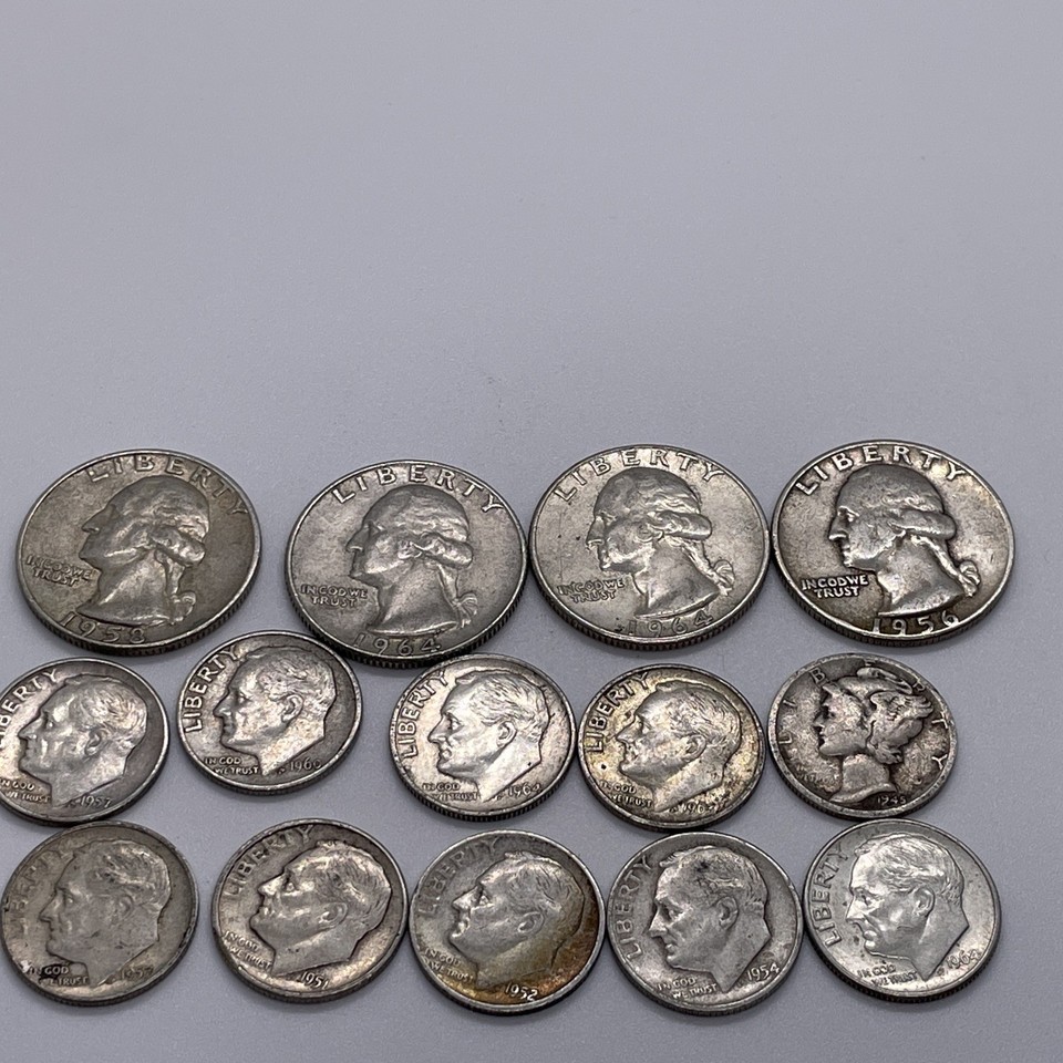 $2 Face Value 90% Silver Junk Silver, Quarters, Dimes, Mixed Circulated ...