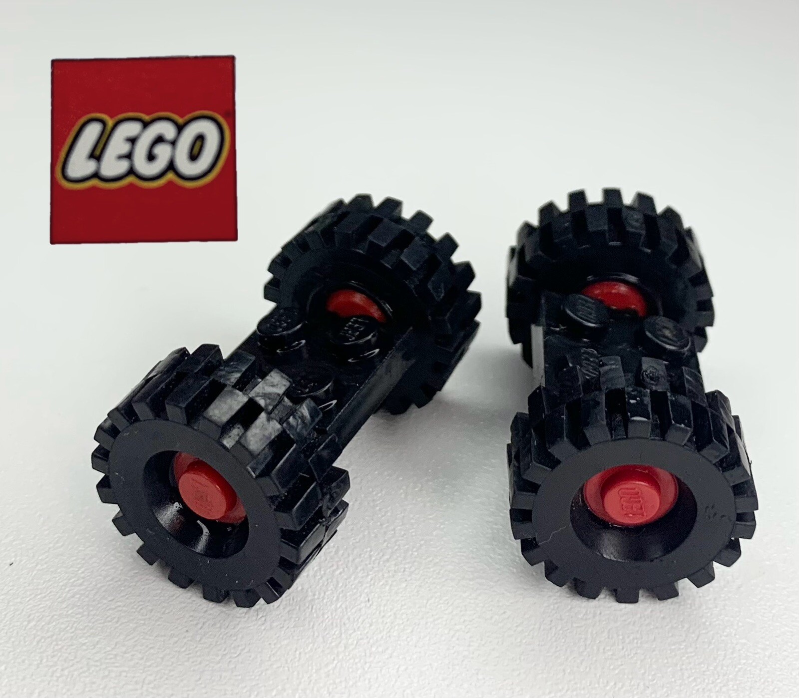 2 x Lego 4084 Vintage 2x2 Plate with Red Stud Centre Wheels & Medium ...