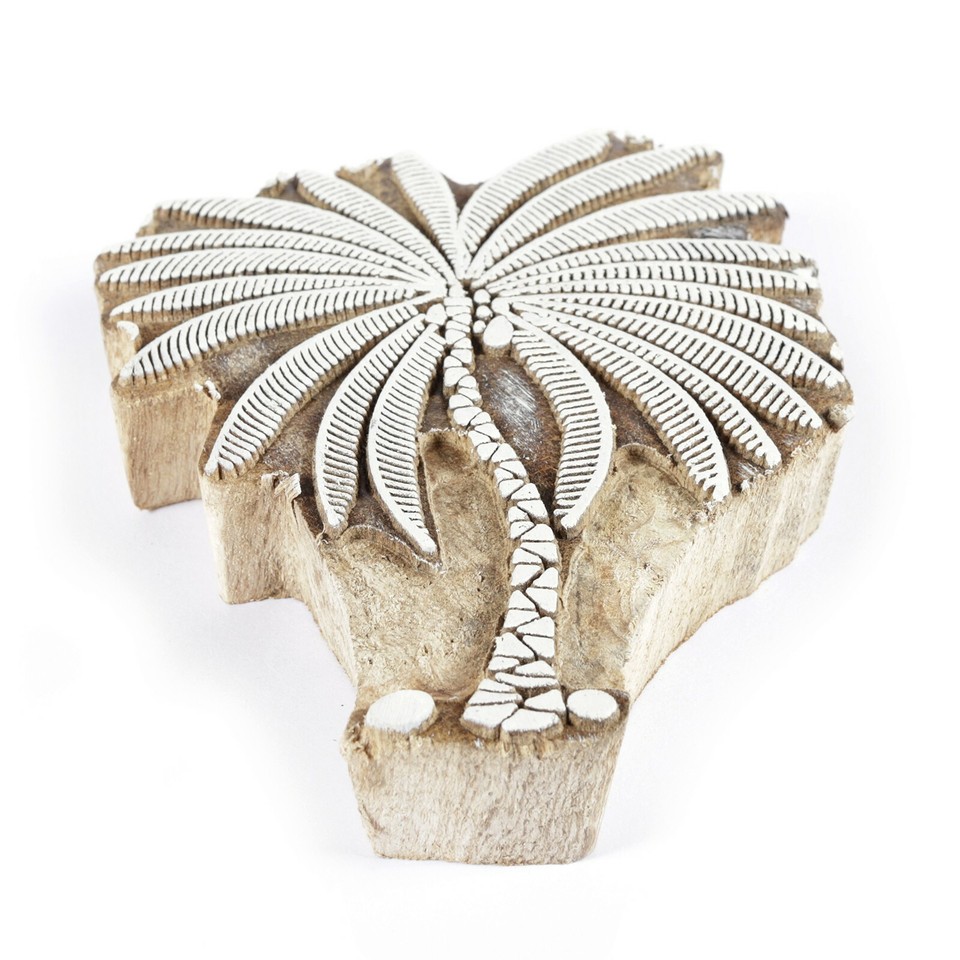 Wooden Wood Stamps Carved Indian Palm Tree Stamp Brown Textile Hand ...