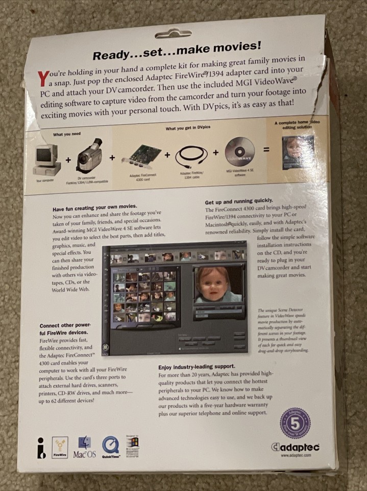 Adaptec DVPICS Digital Video Card /Editing Kit DV Camera To PC Computer ...