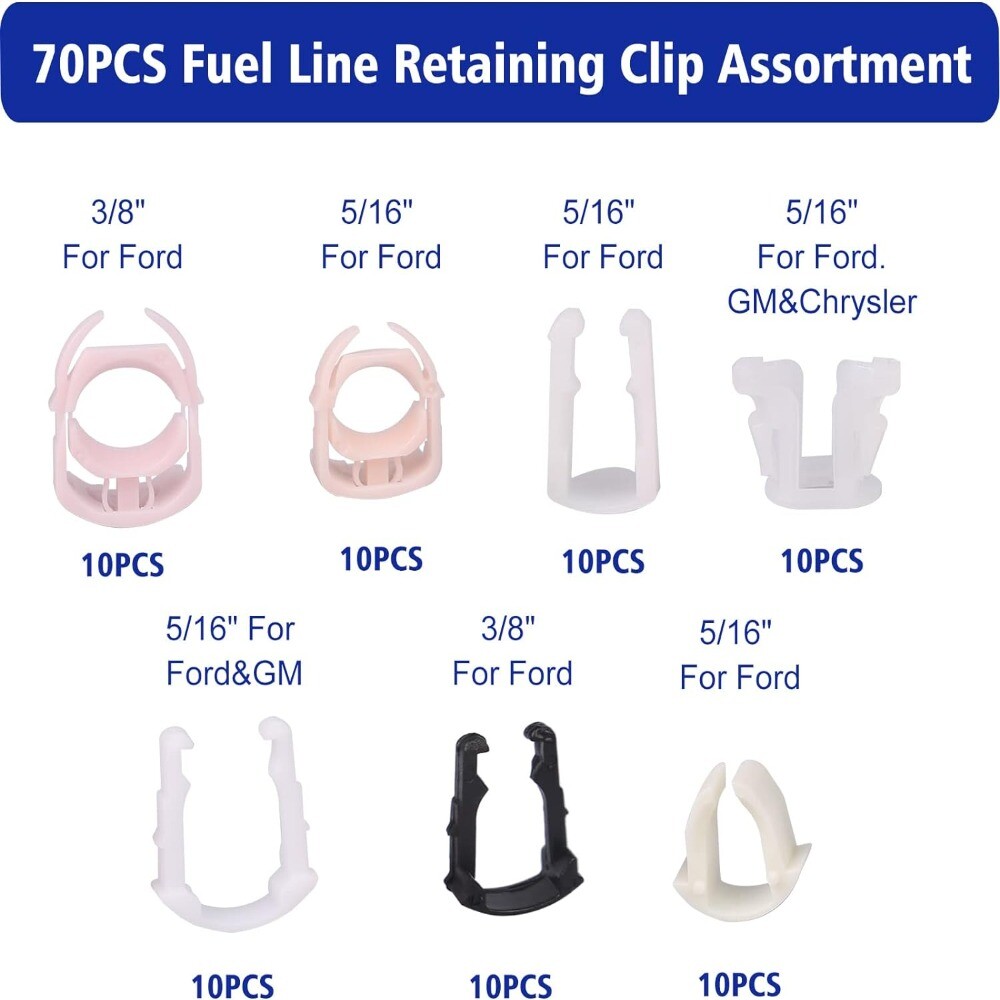 70Pcs Nylon Fuel Line Retaining Clip Fuel Line Retainer Clip Assortment ...