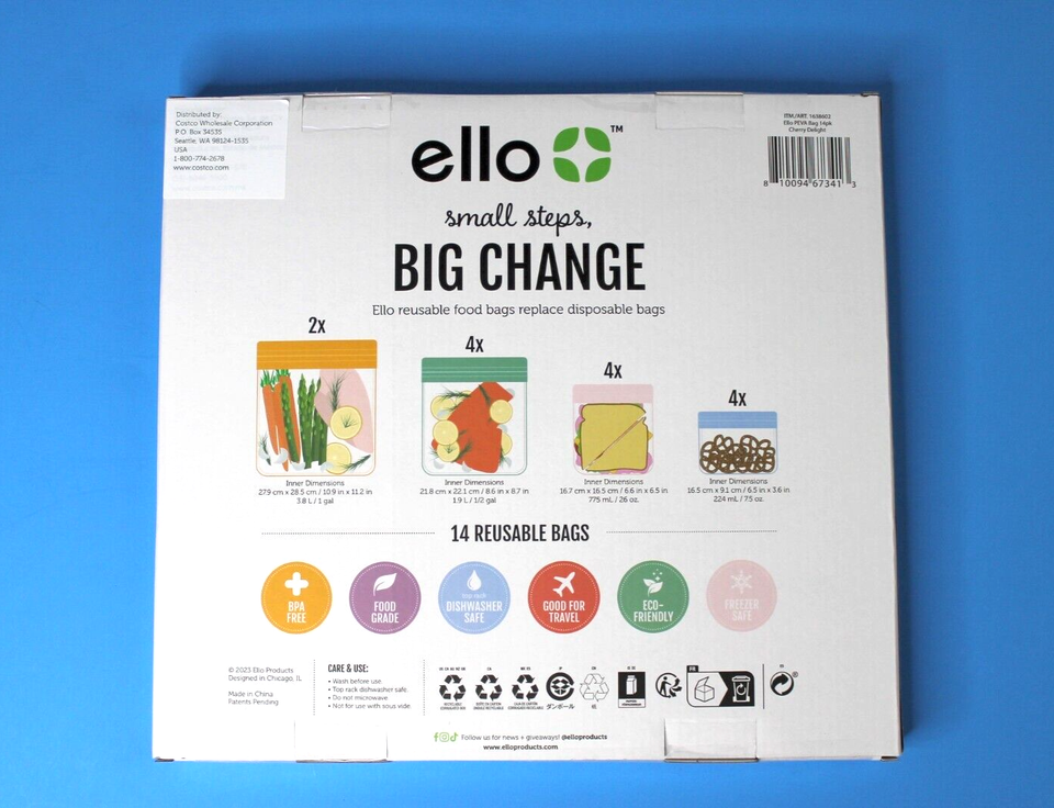 Ello Plastic Reusable Food Storage BPA-Free Bags 14 Pack - New | eBay