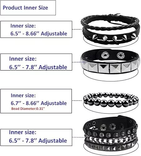 4 Pcs Punk Rock Leather Studded Bracelets for Men Women 80S Gothic ...