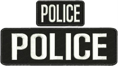 POLICE embroidery patches 3x10 and 2x4" hook on back letters white | eBay
