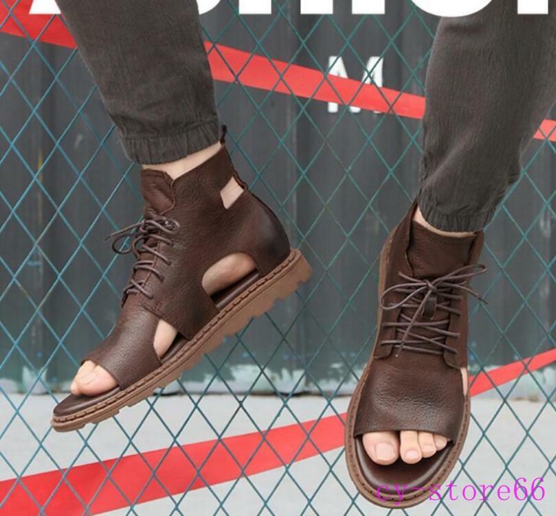 Men Gladiator Sandals High Top Boots Leather Lace Up Casual Shoes Roman ...
