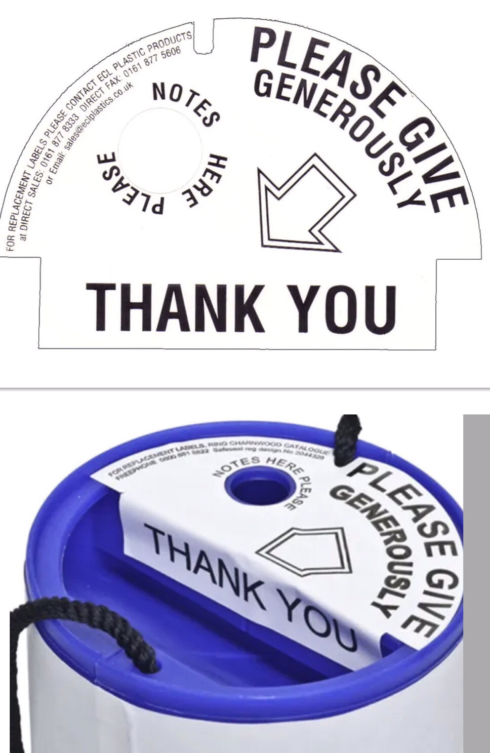 Security Seals Lid Labels For Hand Held Round Charity Money Collection ...