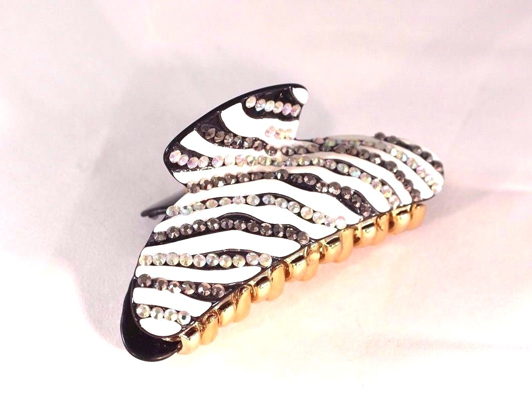 New White and Black Zebra Hair Clip Claw w/Austrian Clear Crystals | eBay