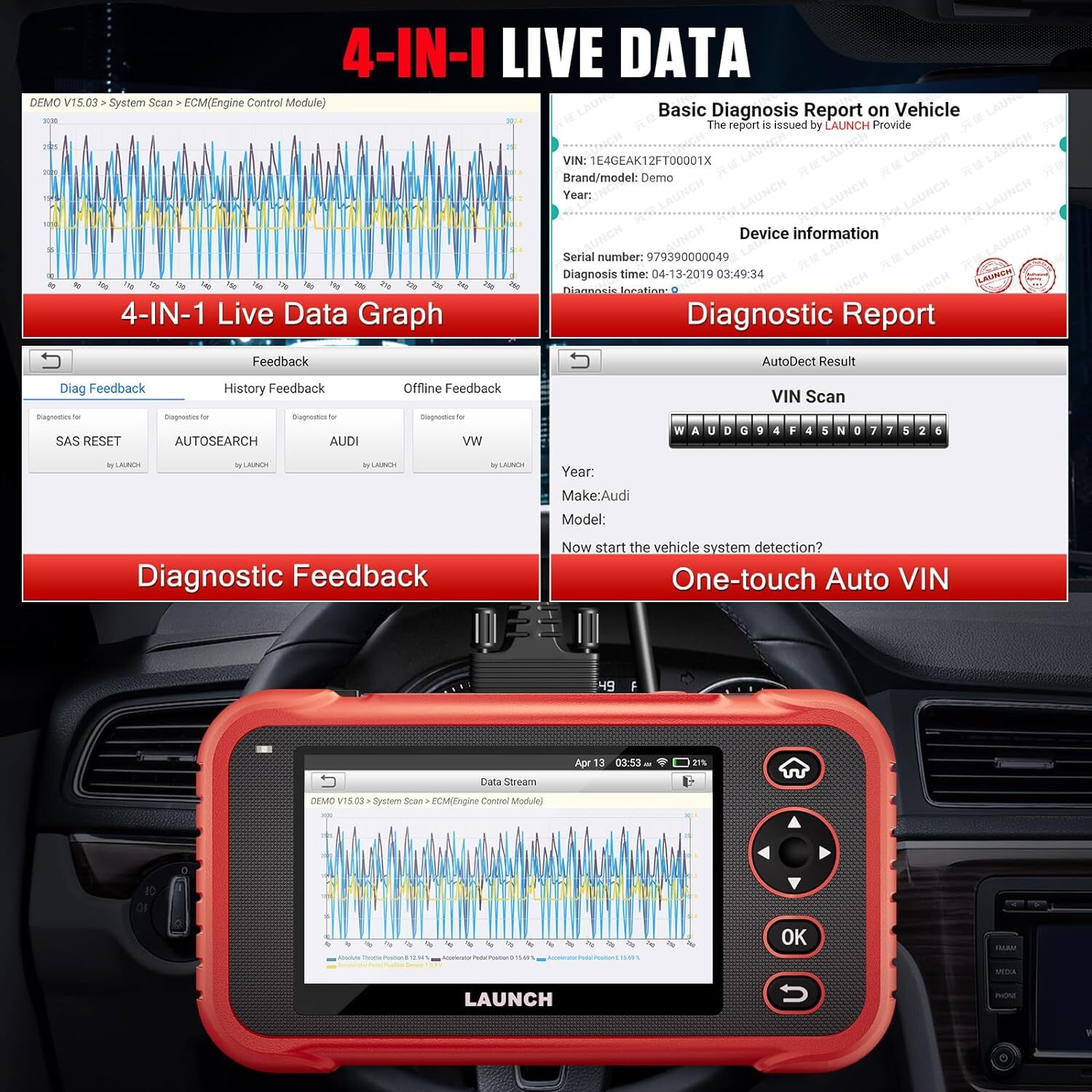 Car OBD2 Code Reader Diagnostic Scanner ABS SRS AMT Reset Oil EPB SAS ...