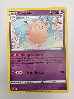 Pokemon TCG Card Lost Origin Clefable 063/196 Rare | eBay