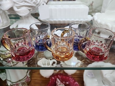 Vintage 6 Multi Color Federal Glass Mini Mug Shot Glasses 2" | eBay