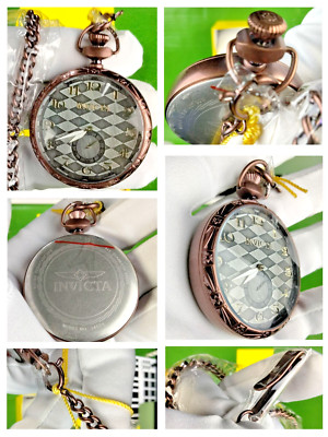 Invicta Quartz Vintage Pocket Watch 34570 Brown SS Case Chain Metal ...