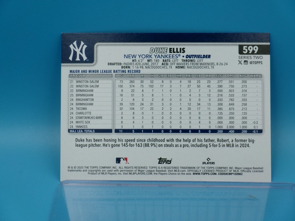 2025 Topps Series 2 Duke Ellis #599 Rainbow Foil Parallel RC Yankees | eBay