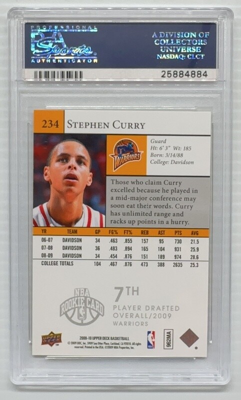 2009-10 Upper Deck Stephen Curry Star Rookies Rookie RC #234 PSA 10 ...