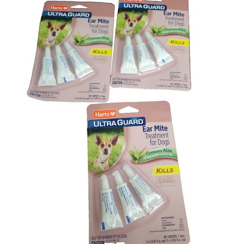 3 Packs of Hartz UltraGuard EAR MITE TREATMENT for dogs WITH ALOE 3 ...