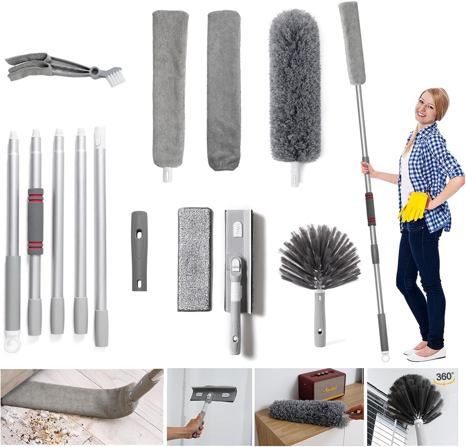 8 PCS Dust Cleaner for Home, Washable Duster with Extension Pole 30 ...