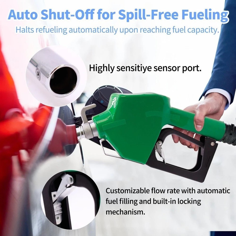 3/4" Inch NPT Automatic Fuel Nozzle,Auto Shut-Off Green+Hook Gas Pump ...