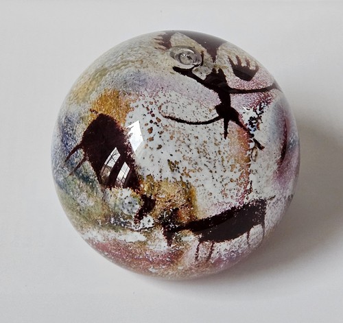 Super Beautiful Richard Satava Art Glass PETROGLYPH 3” Paperweight ...