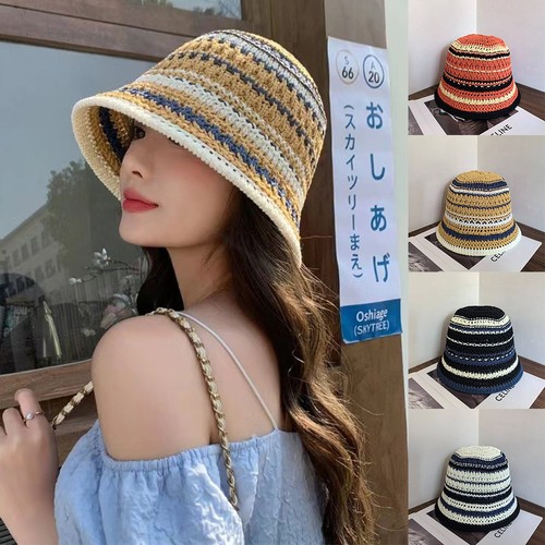 Straw Sun Hat Round Top Beach Sun Protection Grass Woven Fisherman Hat ...