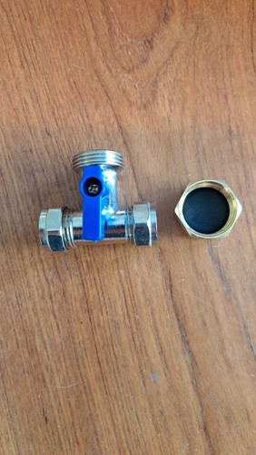 Washing Machine Tee Isolation Valve with Blanking Cap.15mm x 15mm x 3/4 ...