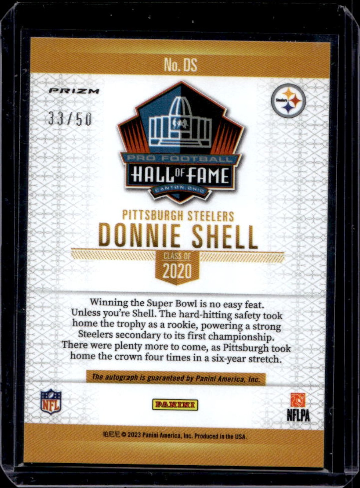2023 Panini Hall of Fame Donnie Shell Prizm Autograph Auto #33/50 | eBay