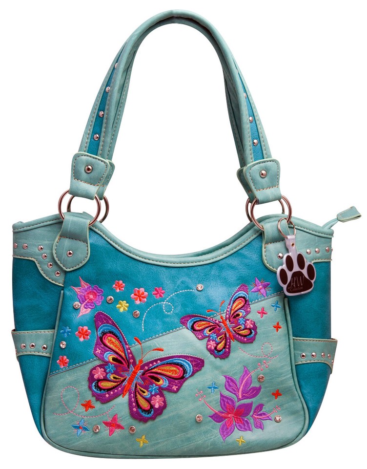 Butterfly Purse Western Handbag Embroidered Concealed Carry Bag Tote ...