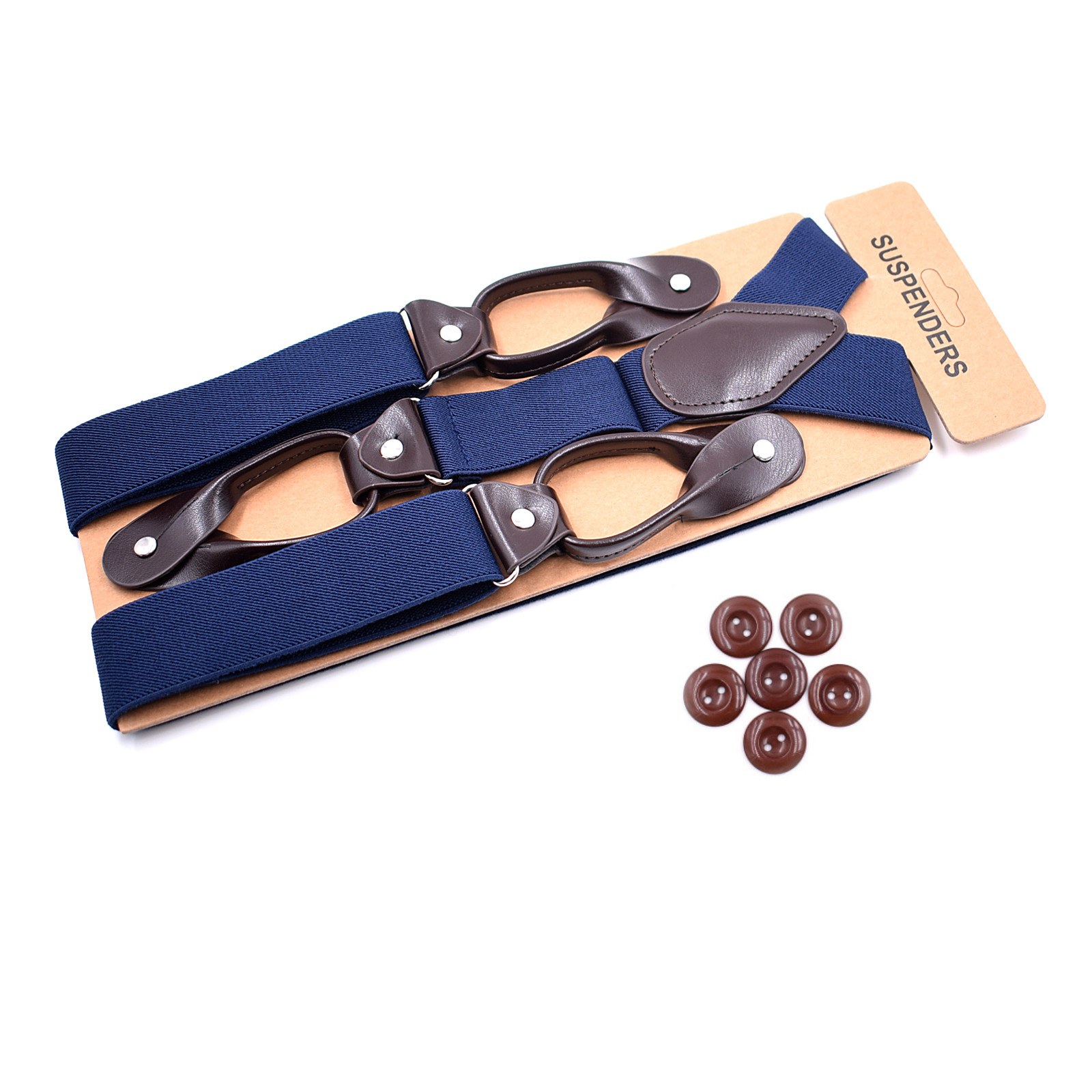 Mens Adjustable 35mm Wide Trouser Belt Suspender Elastic Leather Button ...