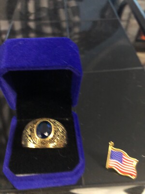 COAST GUARD GOLD STAINLESS STEEL MENS RING SZ 13 PLUS FREE FLAG LAPEL ...