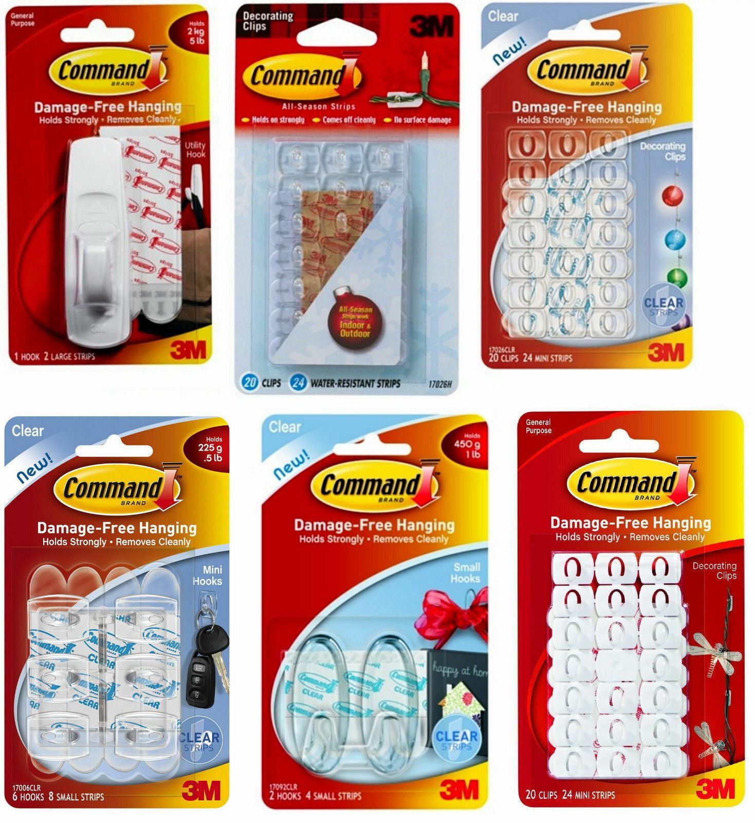 Command Hooks Decorating Clips Self-Adhesive Strips Wall Hanging Fairy ...