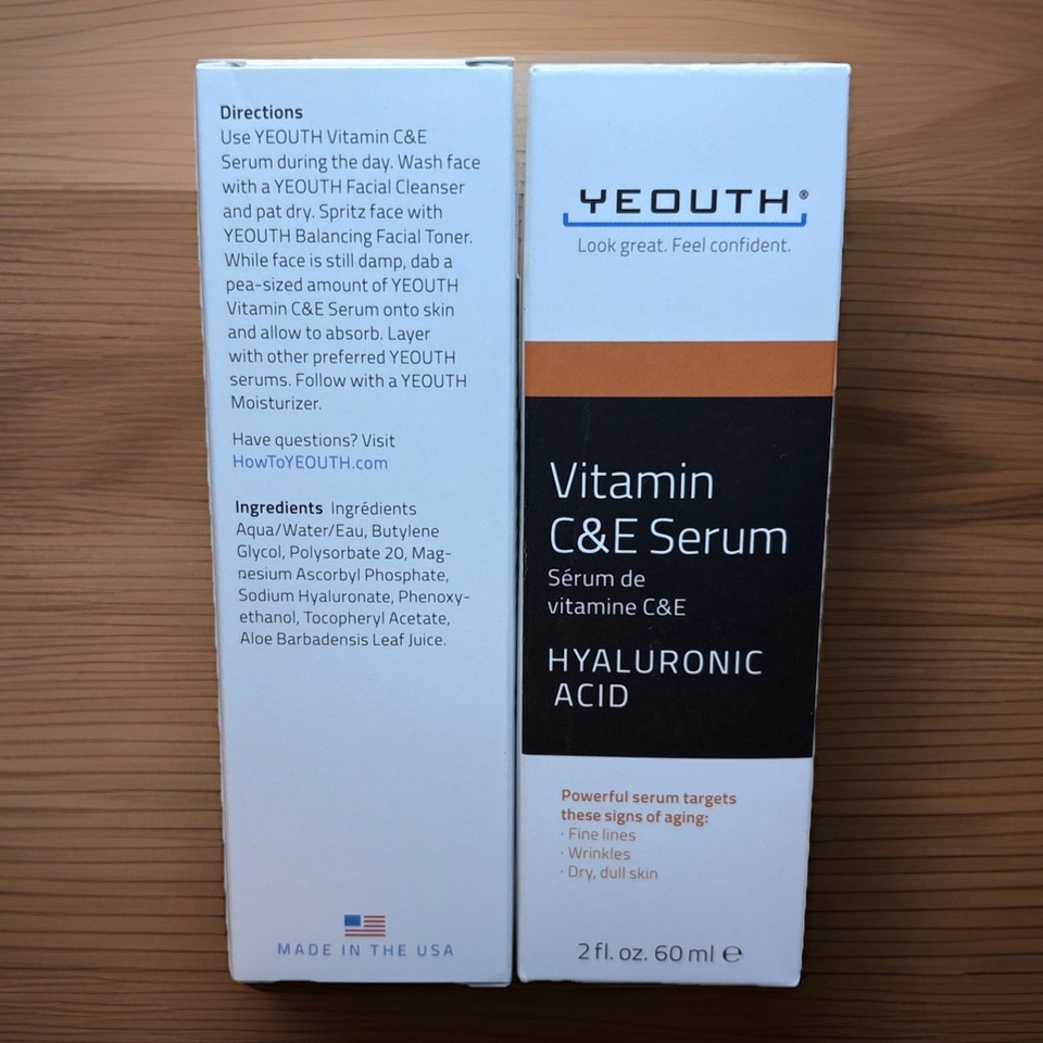 Yeouth, Vitamin C & E Serum, Hyaluronic Acid. 2 fl oz (60 ml) ea **2 ...