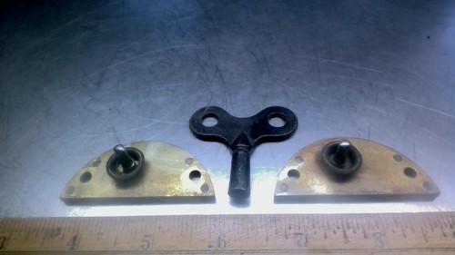 1890 Self Winding Clock Co NY wood case CATCH pair solid brass steel ...