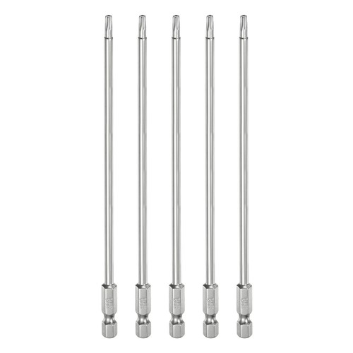 5pcs T15 Security Torx Bit 1/4" Hex Shank 6" Long Tamper Resistant Star ...