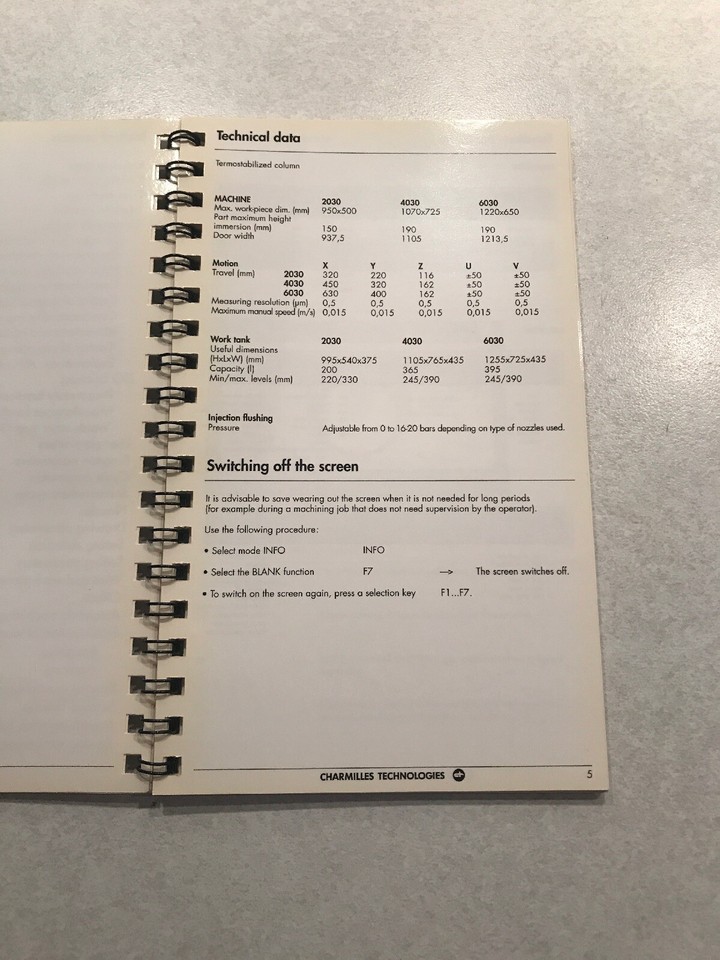 Charmilles Edm Robofil 2030 4030 6030 Pocket Guide #7 | eBay