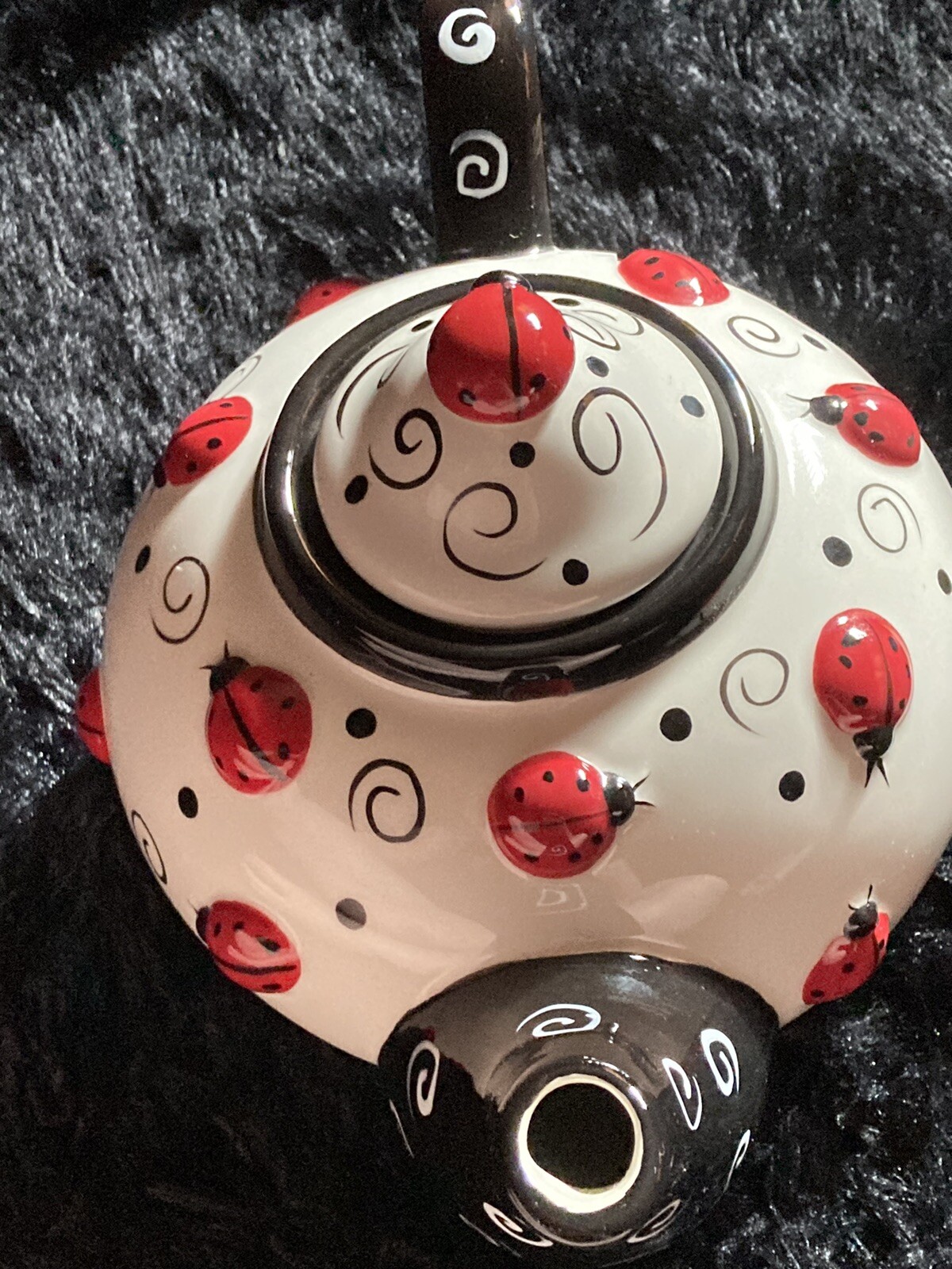 Burton & Burton Ladybug Ceramic Teapot Raised Ladybugs Swirls Hand ...